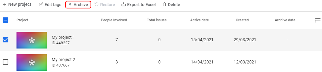 Archiving, restoring, and deleting projects – Revizto
